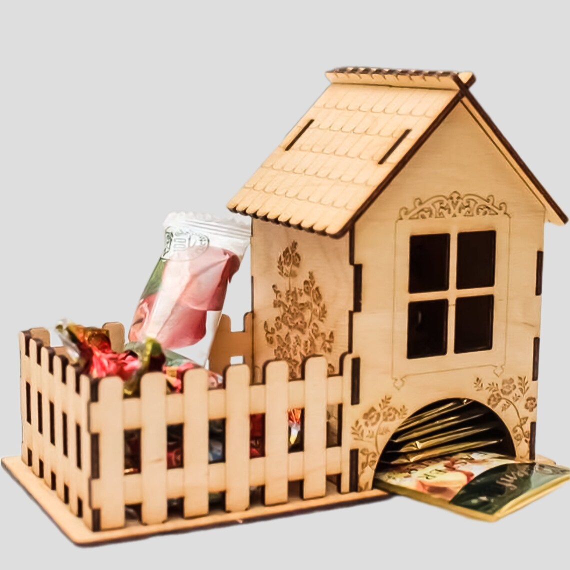 Laser Cut 3mm Tea House File Tea Holder Box Glowforge Xtool SVG DXF CDR ...