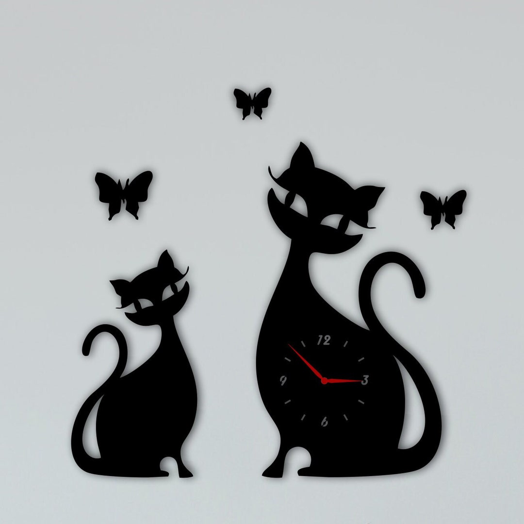 Decorative Cat Clock and Butterflies - SVG DXF Laser Cut Files for ...