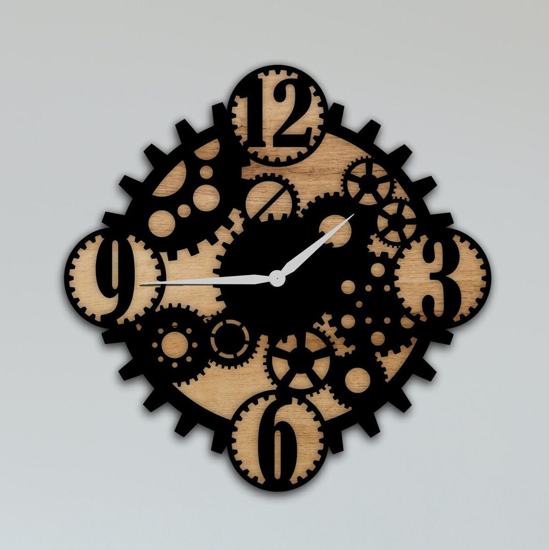 Laser Cut Mechanical Gear Wall Clock File Glowforge Cnc Xtool DXF, SVG ...