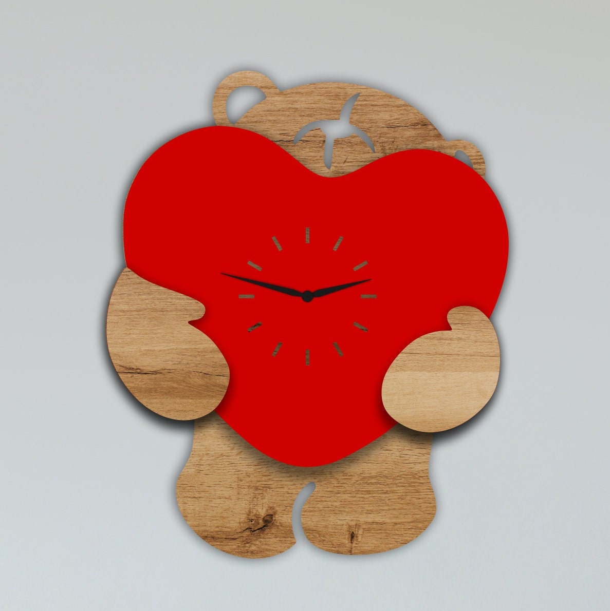 Laser Cut Heart Teddy Bear Clock File Kids Wall Clock SVG DXF CDR Files ...