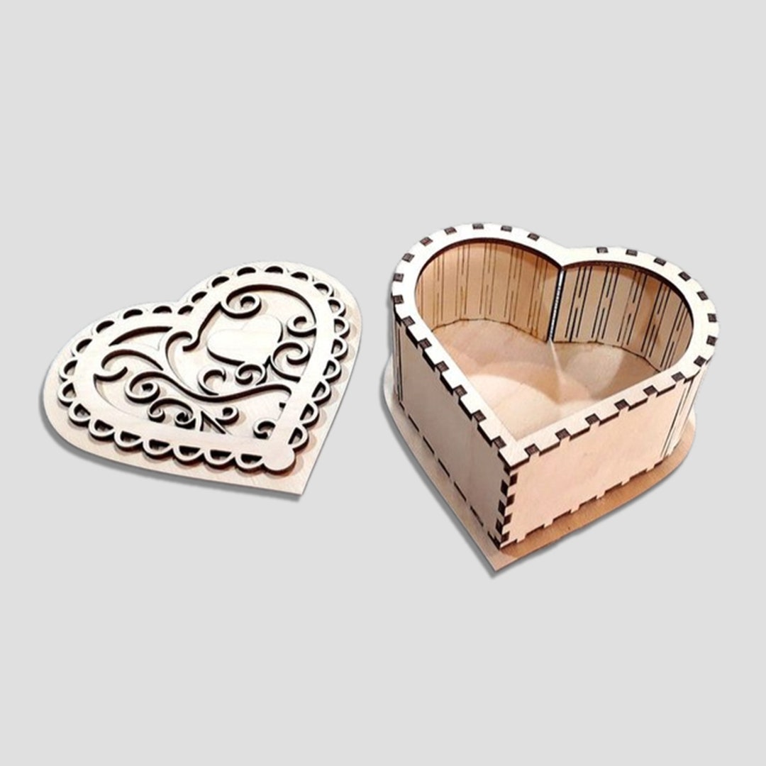 Laser Cut Heart Box SVG Love Box File Wooden Box Glowforge, Xtool ...