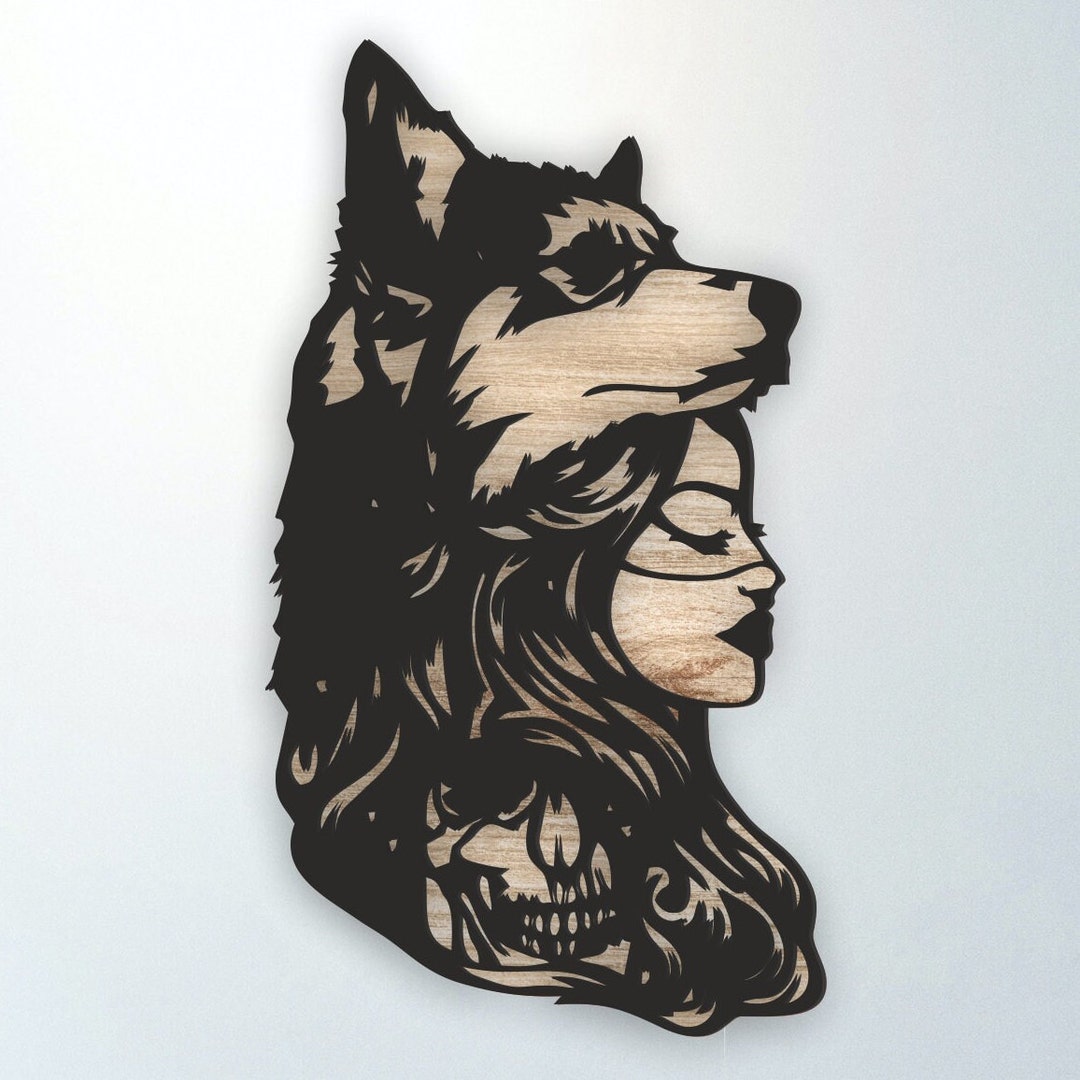 Laser Cut Wolf Woman File Wall Art Home Decor Glowforge Xtool Cnc DXF ...