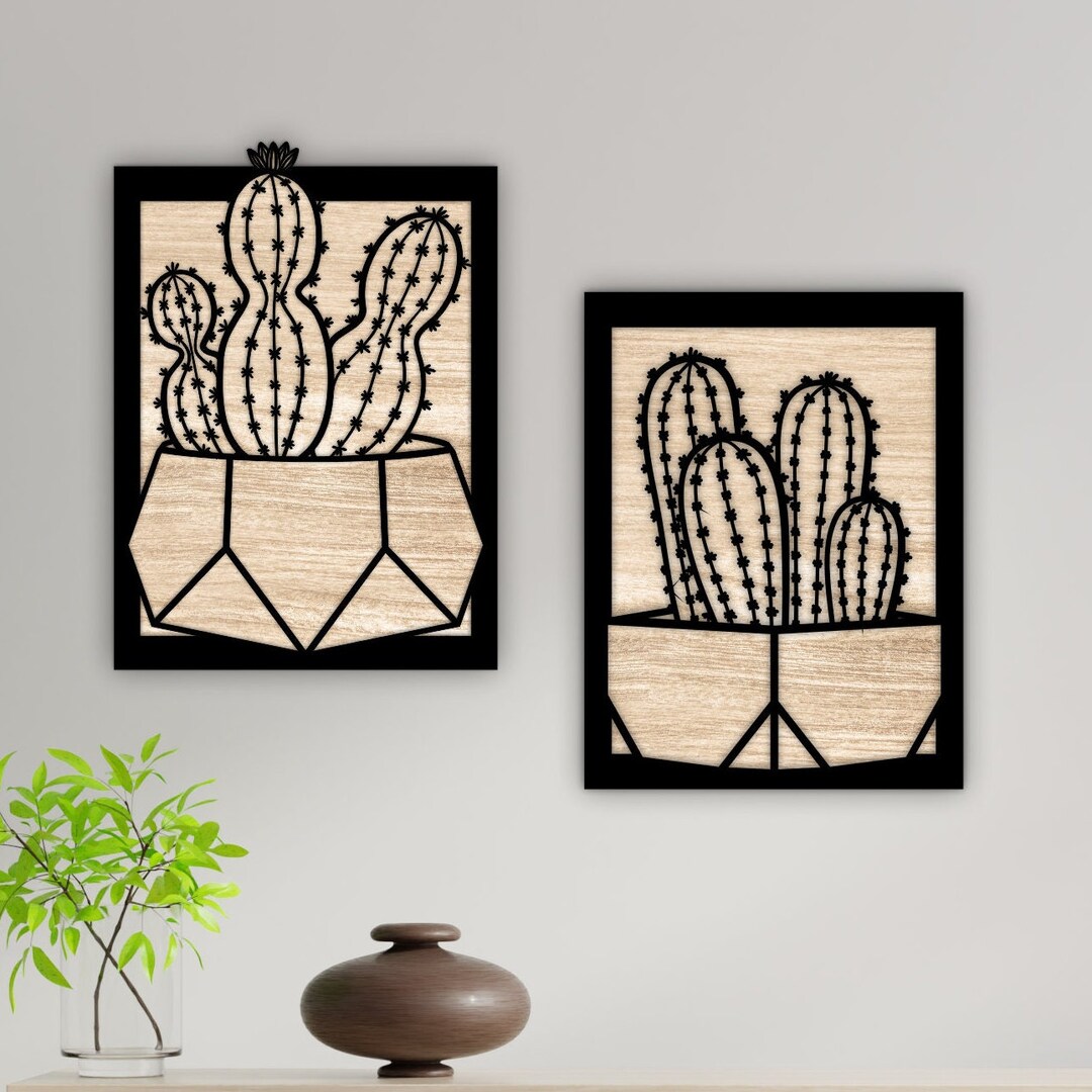 Laser Cut Cactus File Wall Art Home Decor Glowforge Xtool Cnc DXF, SVG ...