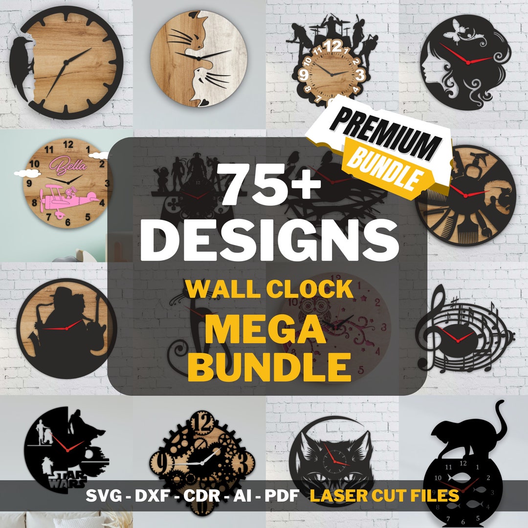 Wall Clock Laser Cut Files Mega Bundle | Glowforge Cricut Cnc | SVG DXF ...
