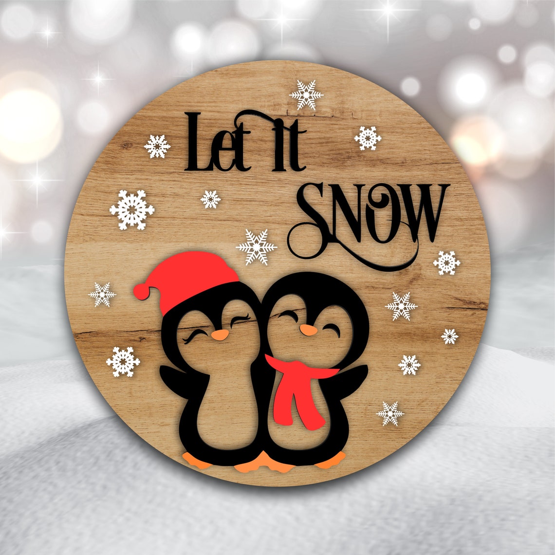 Laser Cut Cute Penguins File Christmas Ornaments Door Sign Glowforge ...