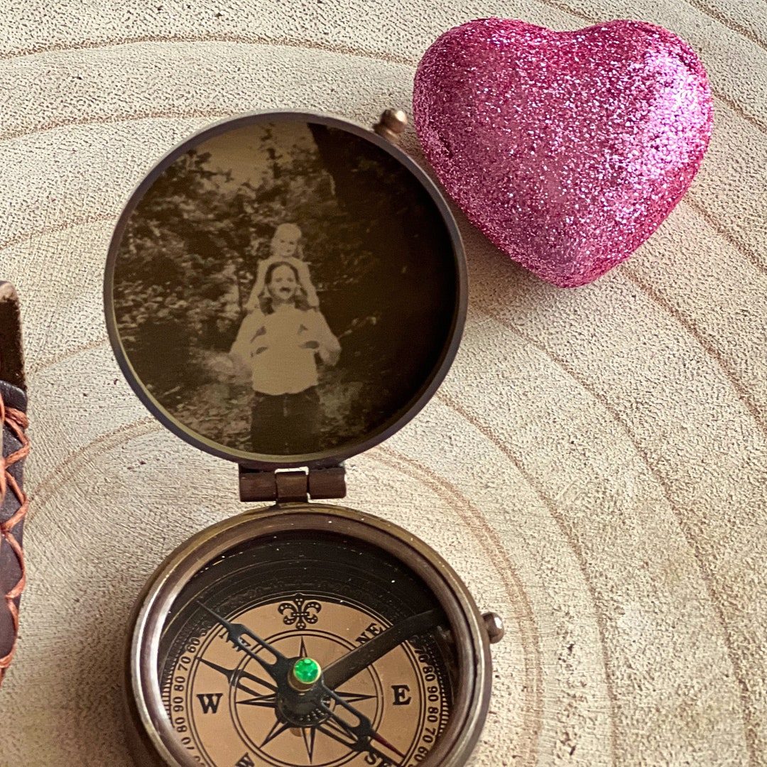 Engraved Photo Compass, Personalized Compass, Engraved Compass, Photo ...
