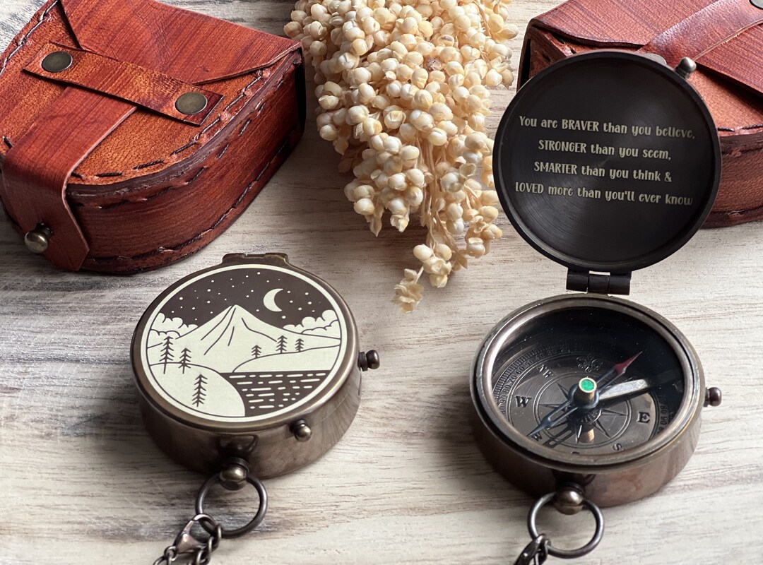 Engraved Working Compass, Graduation Gift, Personalized Custom Text ...