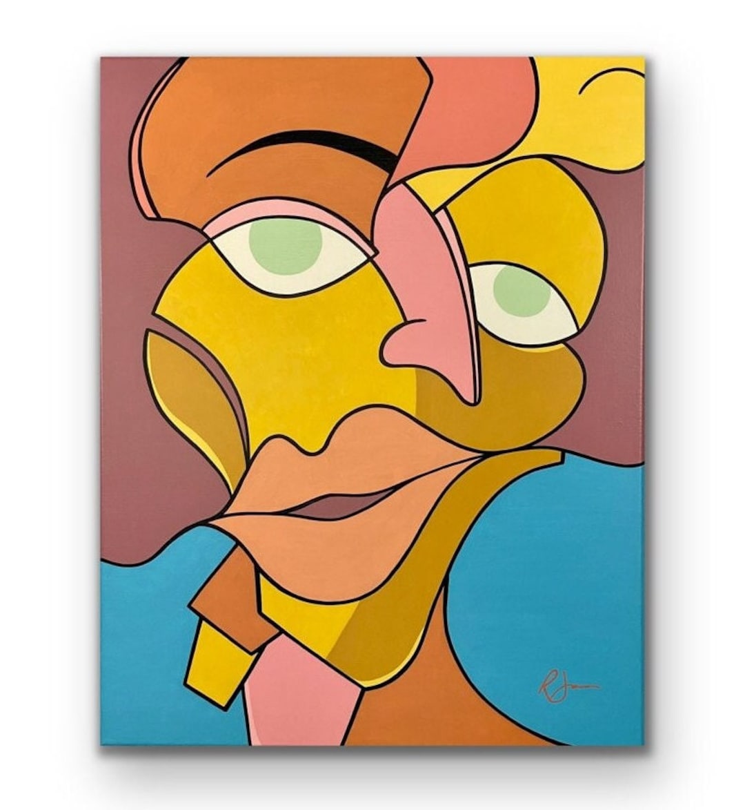 Abstract Face, Modern Painting on Canvas Cubism, Wall Art, Original ...