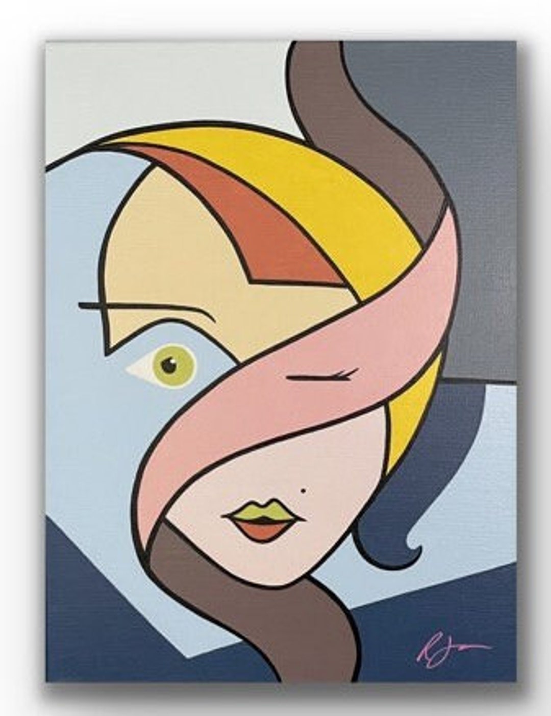 Modern Cubism Original Art Abstract Face Picasso Style Acrylic Painting ...