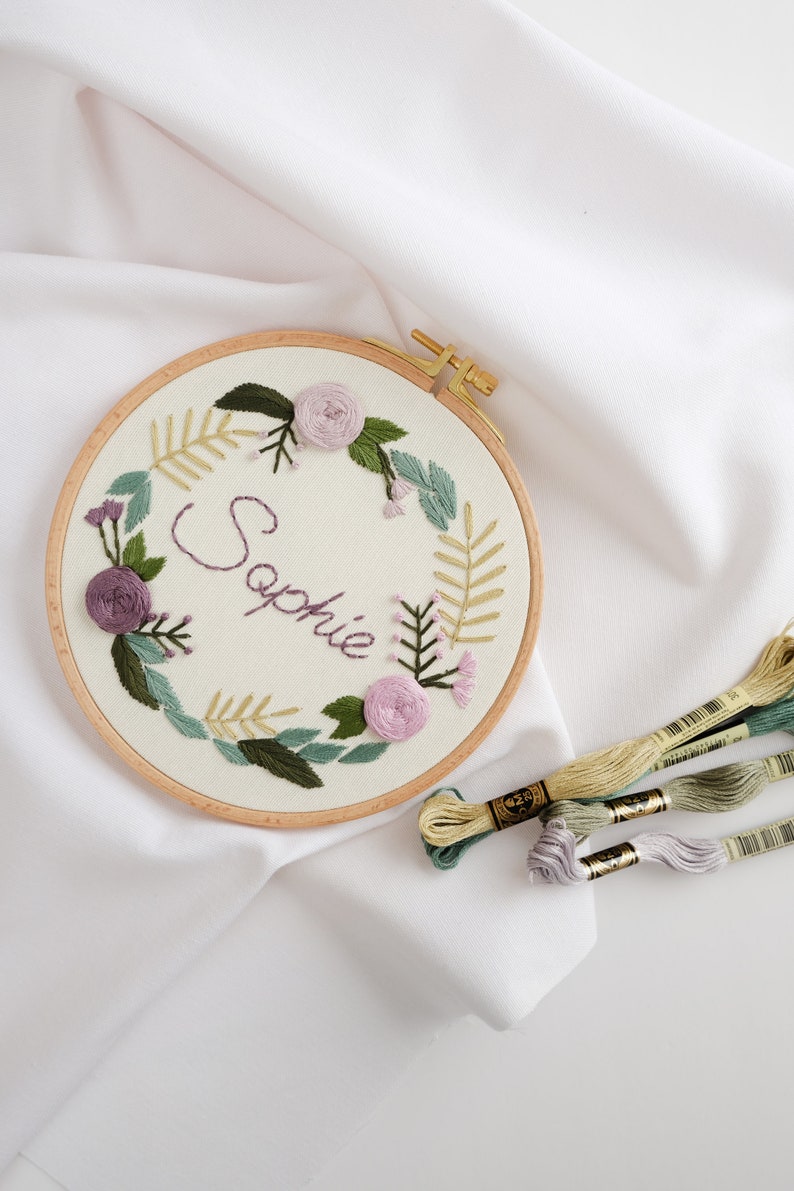 Custom Name Embroidery Hoop Embroidered Nursery Decor Floral - Etsy