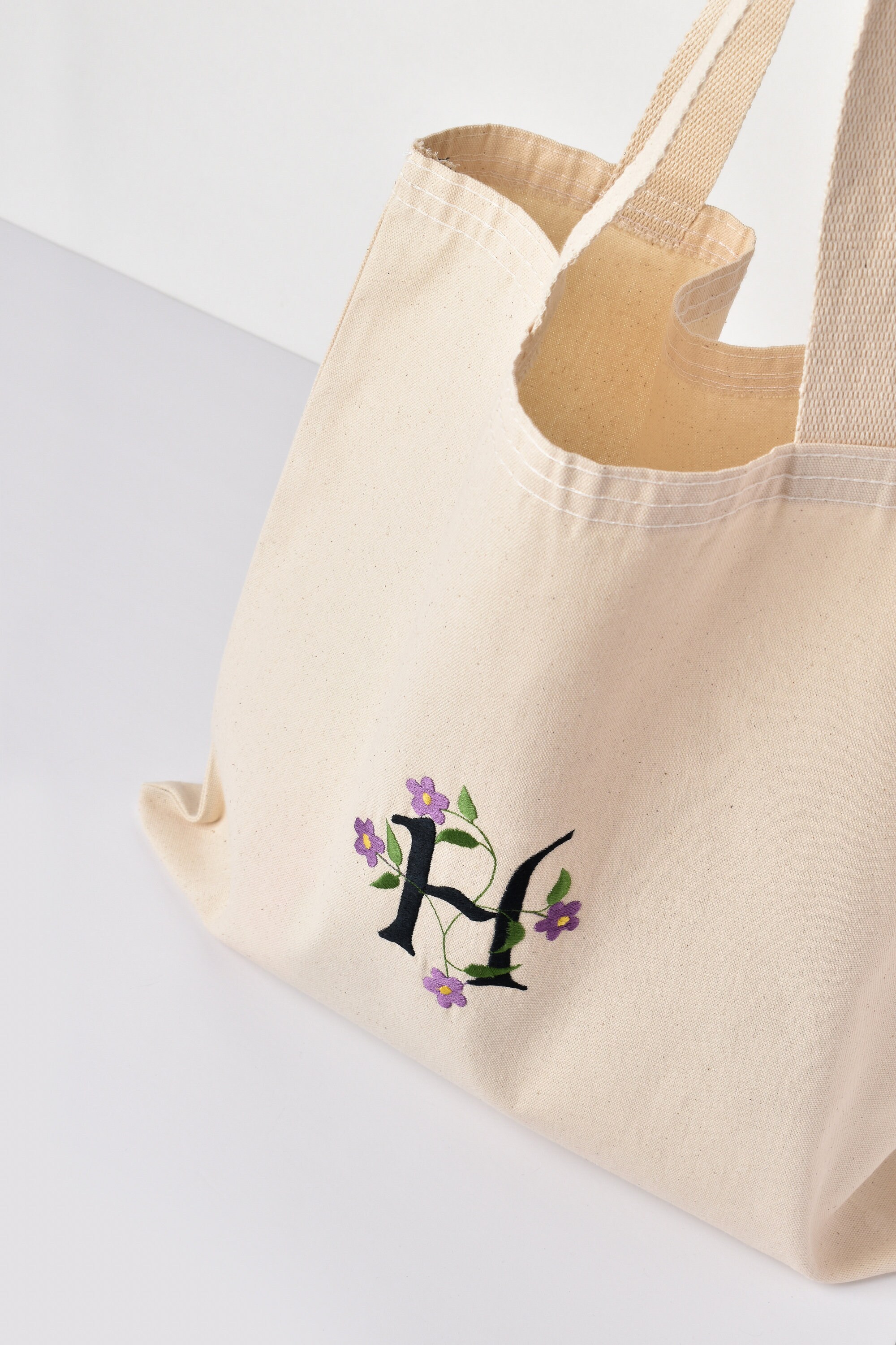 Personalized Floral Initial Embroidered Tote Bag Custom - Etsy