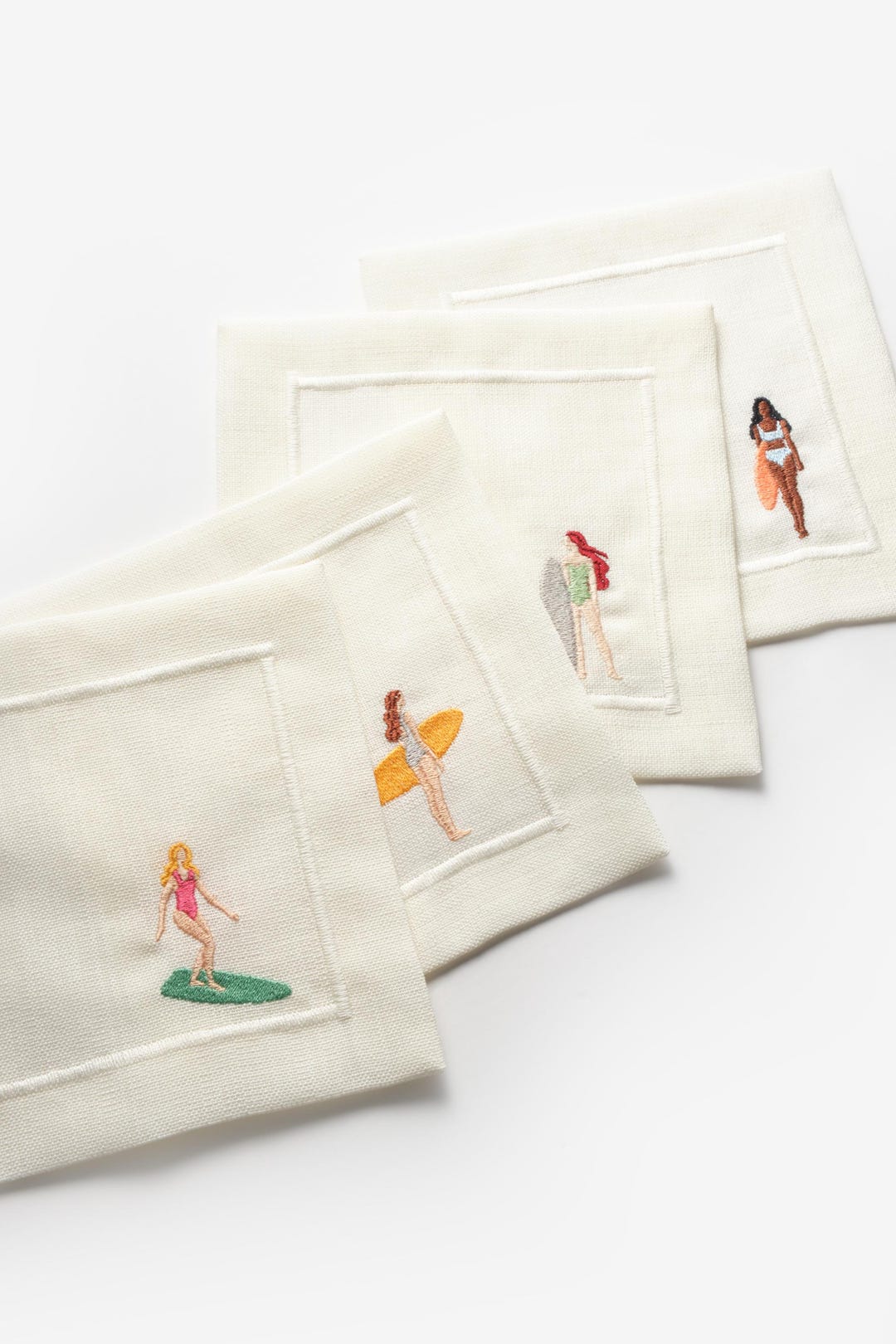 Embroidered Linen Cocktail Napkins With Surfer Girl Icons / Set of 4 ...