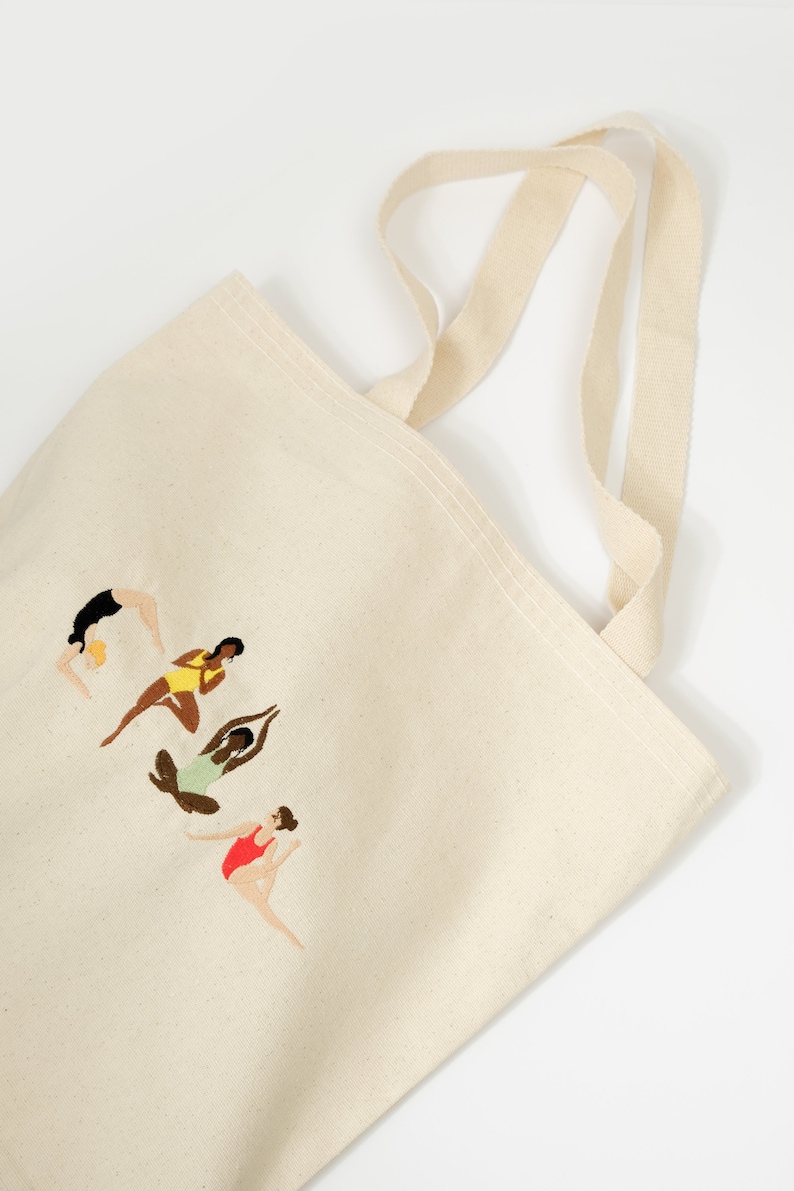 Cute Embroidered Canvas Tote Bag/ Yoga Girl Gift/ Embroidered Yoga ...