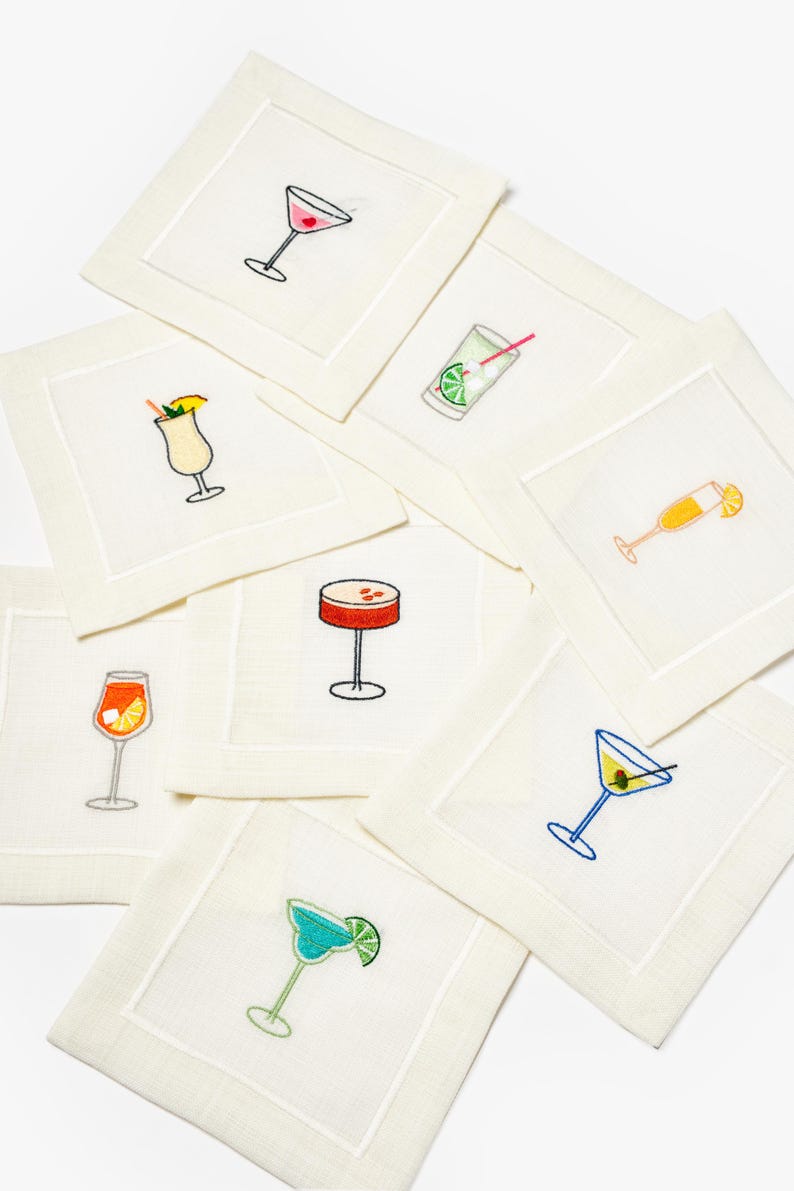 Custom Embroidered Cocktail Napkins With Drink Icons / Embroidered ...