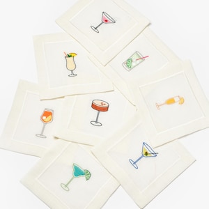 Custom Embroidered Cocktail Napkins With Drink Icons / Embroidered ...