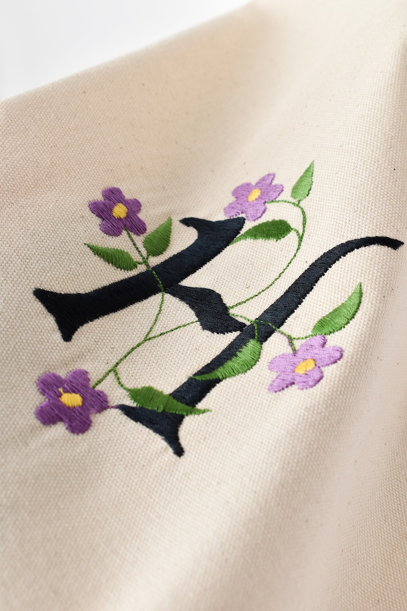 Personalized Floral Initial Embroidered Tote Bag Custom - Etsy