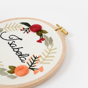 Custom Name Embroidery Hoop, Embroidered Nursery Decor, Floral Wreath ...