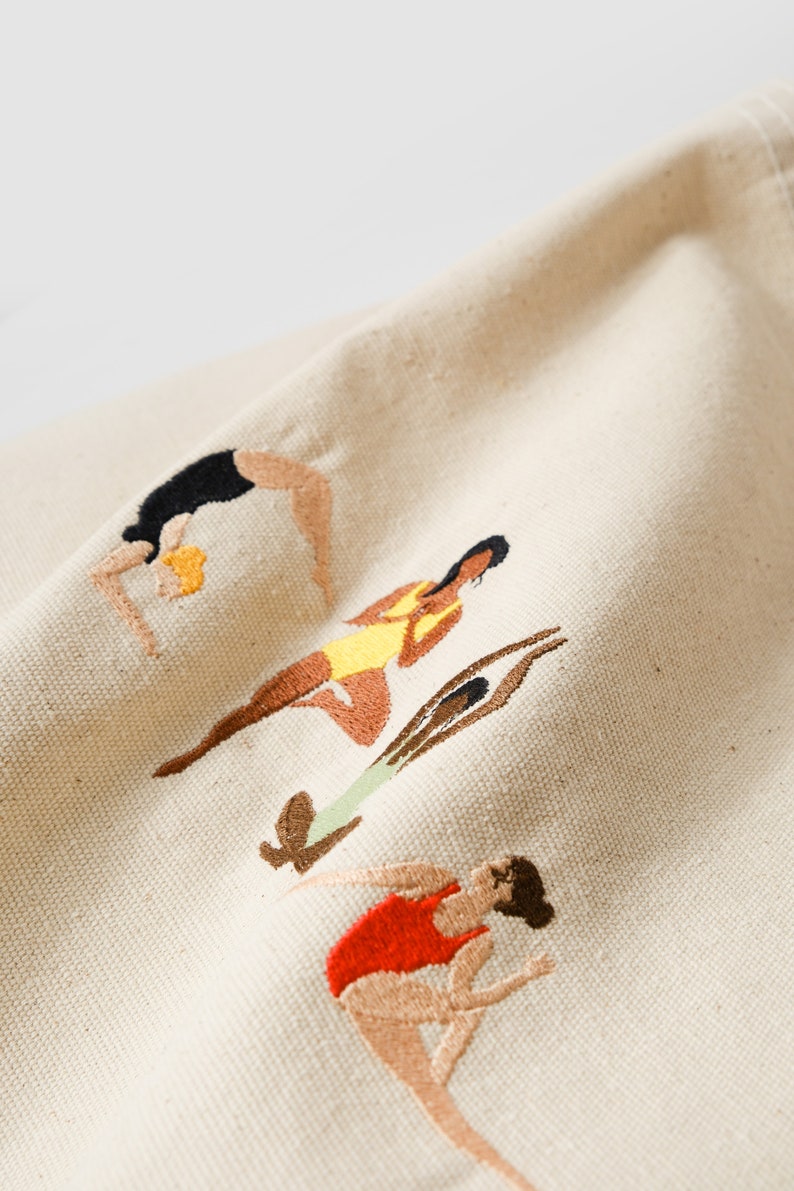 Cute Embroidered Canvas Tote Bag/ Yoga Girl Gift/ Embroidered Yoga ...