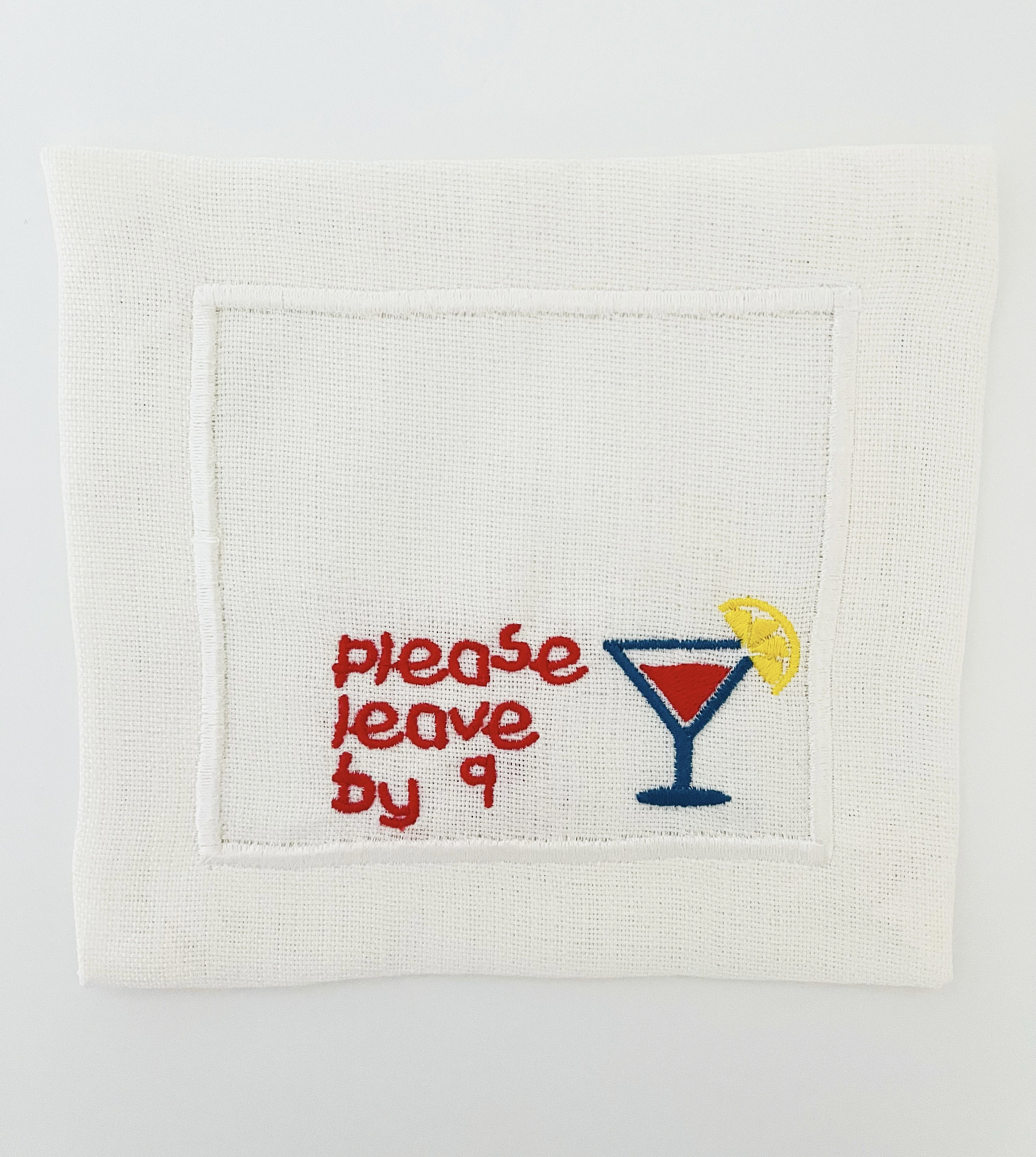 Embroidered Linen Cocktail Napkins Set of 4/please Leave by 9/ - Etsy