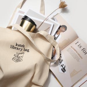 Custom Embroidered Library Tote Bag - Personalized Book Lover Gift ...