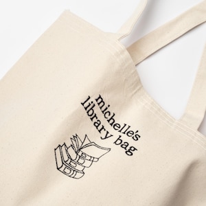 Custom Embroidered Library Tote Bag - Personalized Book Lover Gift ...