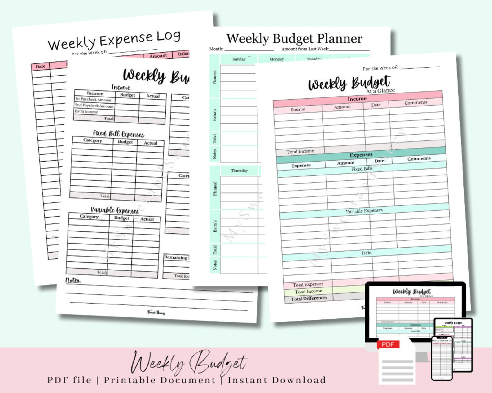 Weekly Budget Weekly Budget Template Weekly Budget Planner Digital ...