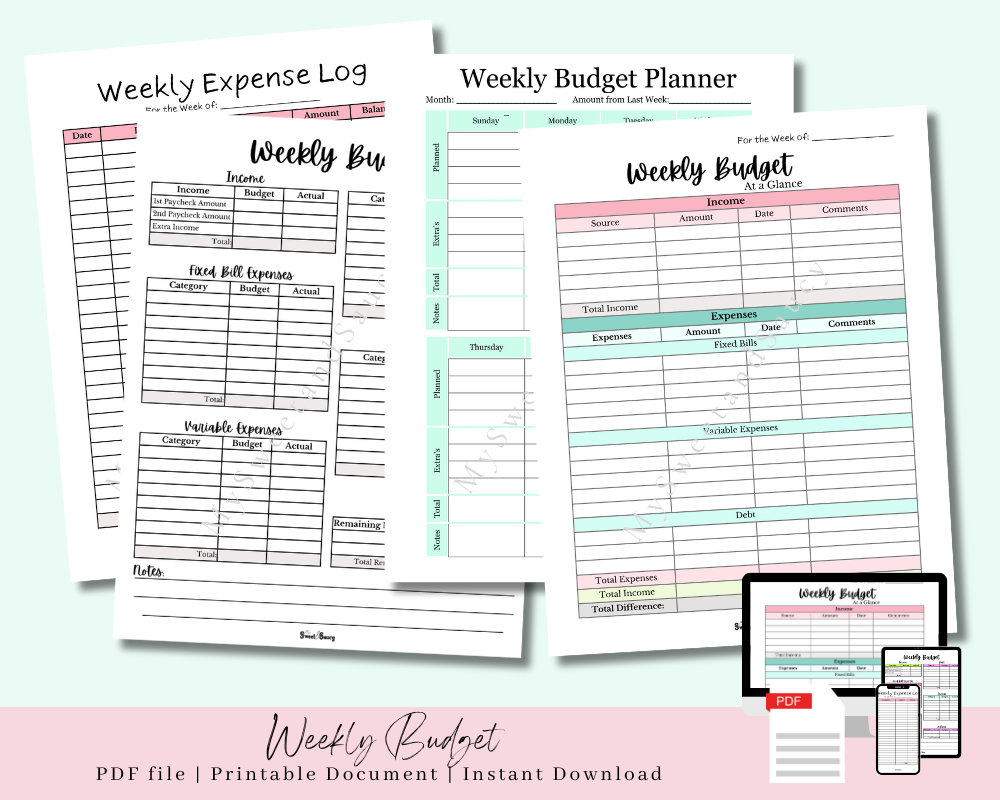 Weekly Budget Weekly Budget Template Weekly Budget Planner Digital ...