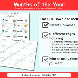 Months of the Year Chart Printable, 12 Months Poster, Classroom Charts ...