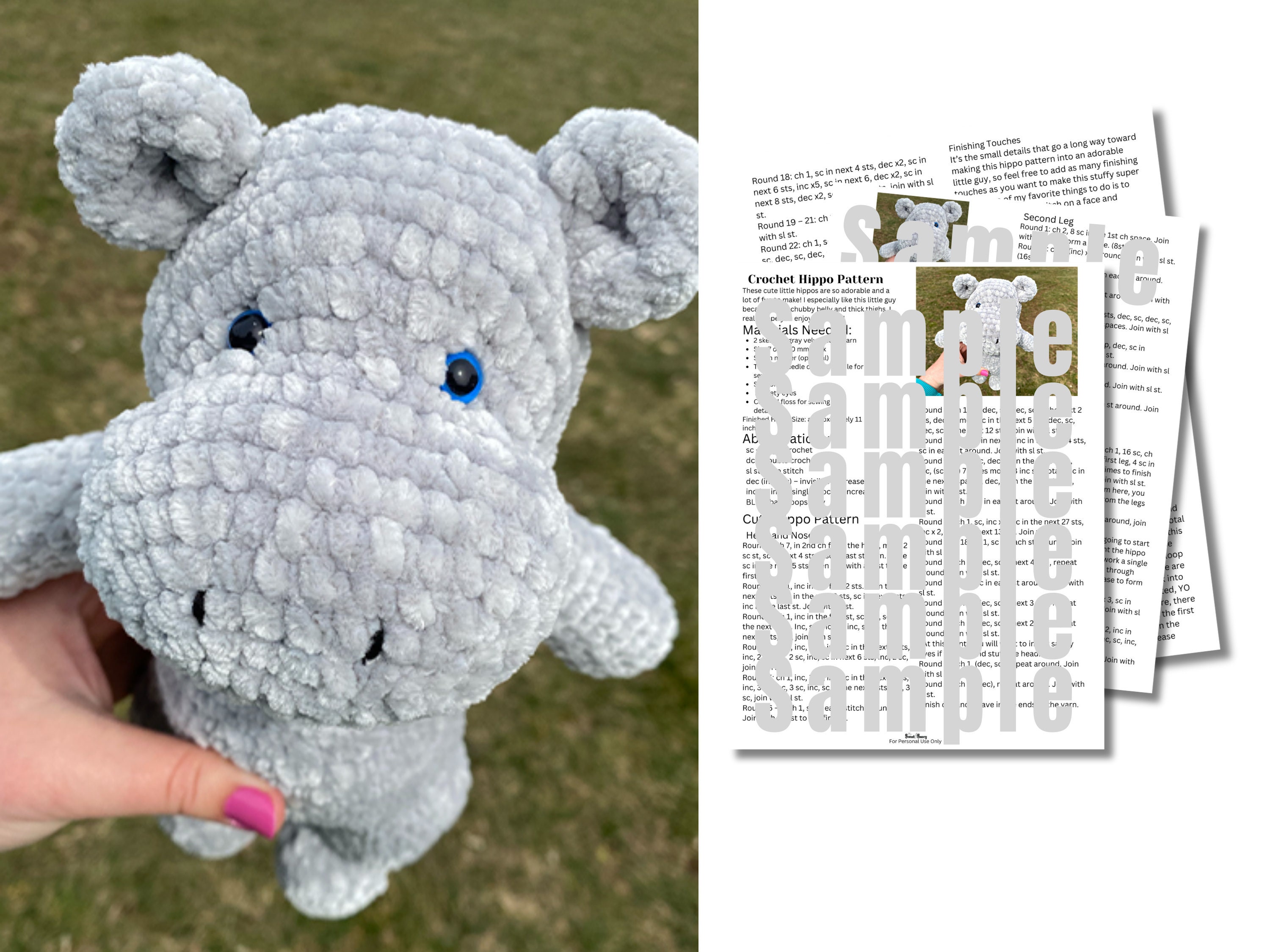 Crochet Hippo Pattern, Crochet Pattern, Amigurumi Pattern, Hippo ...