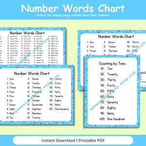 Number Words Chart, Number Posters, Numbers in Words, Printable Number ...