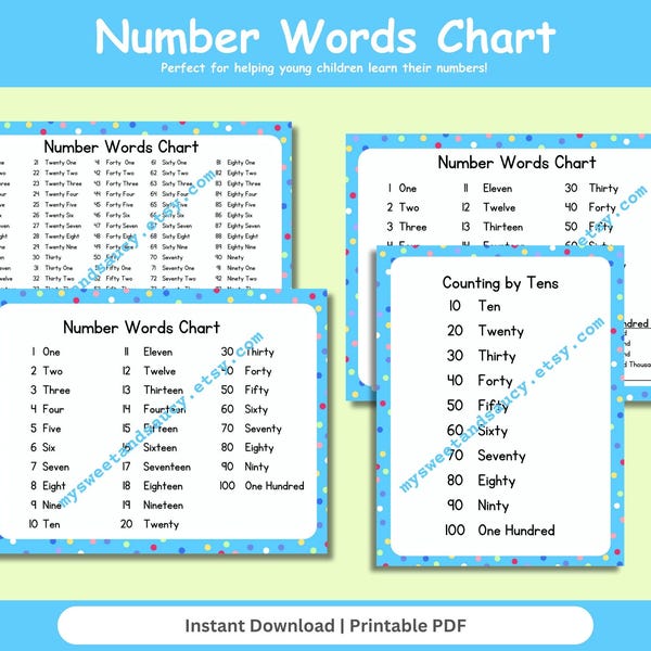 Number Chart in Words - Etsy