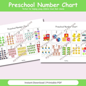 Preschool Number Chart, Numbers Chart With Pictures, Educational ...