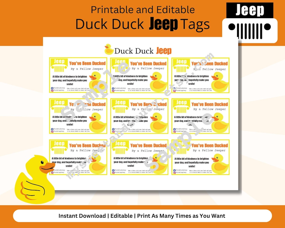 Duck Duck Jeep Tag, Printable Jeep Tag, Printable Jeep Duck Tags, You ...