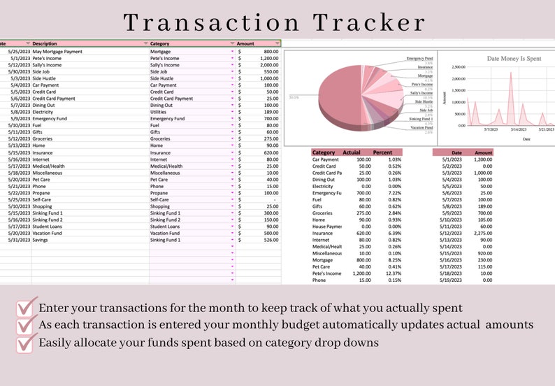 Monthly Budget Spreadsheet Template for Excel, Budget Spread Sheet ...