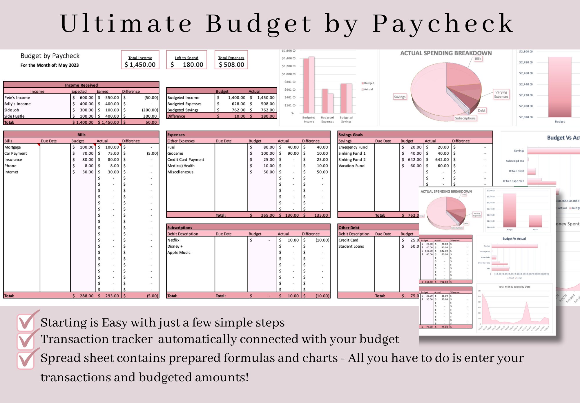 Ultimate Paycheck Budget Template for Excel, Budget Spread Sheet, Excel ...
