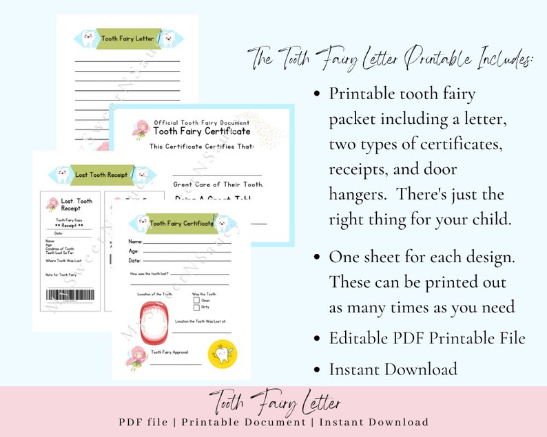 Tooth Fairy Letter and Tooth Fairy Receipt, First Tooth Certificate ...
