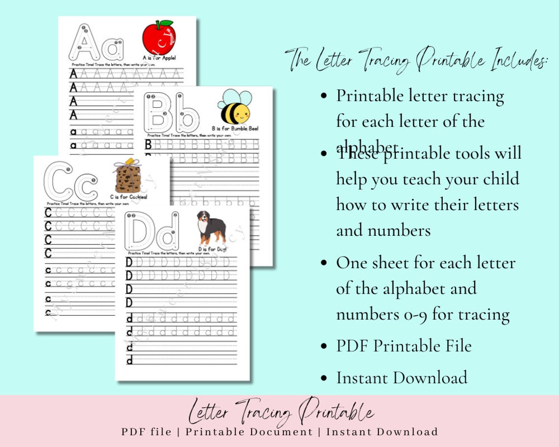 Letters Tracing Printable, Alphabet Worksheets, Handwriting Practic ...