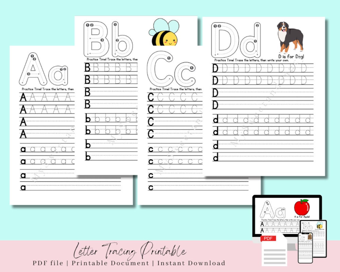 Letters Tracing Printable, Alphabet Worksheets, Handwriting Practic ...