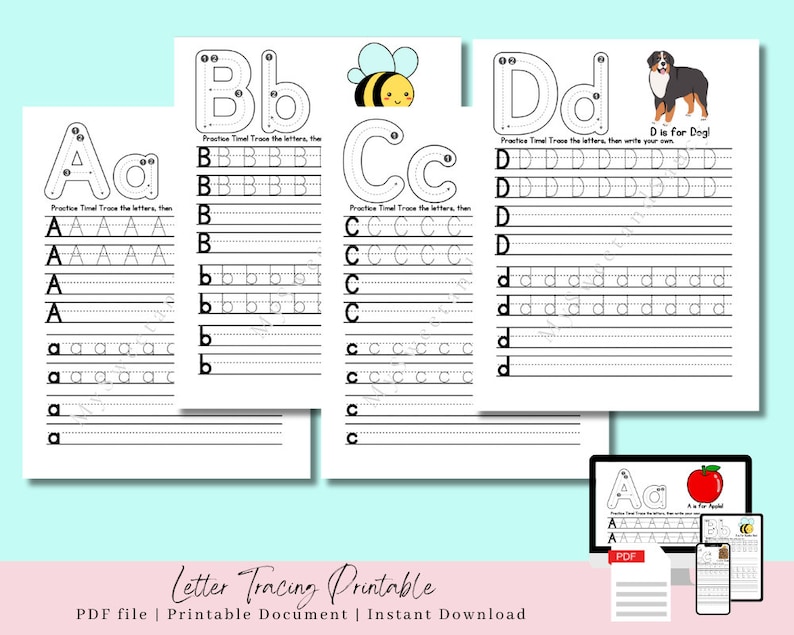Letters Tracing Printable, Alphabet Worksheets, Handwriting Practic ...