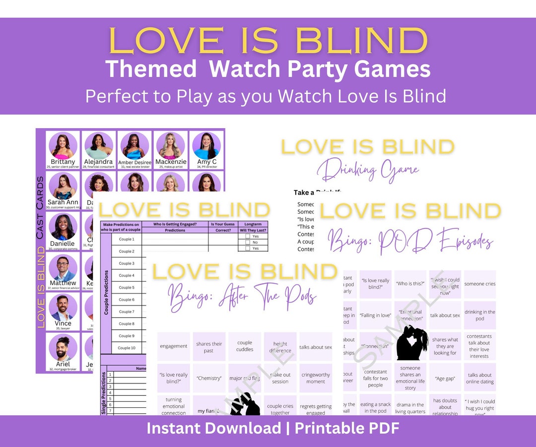 Love is Blind Watch Party Pack | Season 6 | Bingo Cards | Cast Guide | Drinking Game | the ...