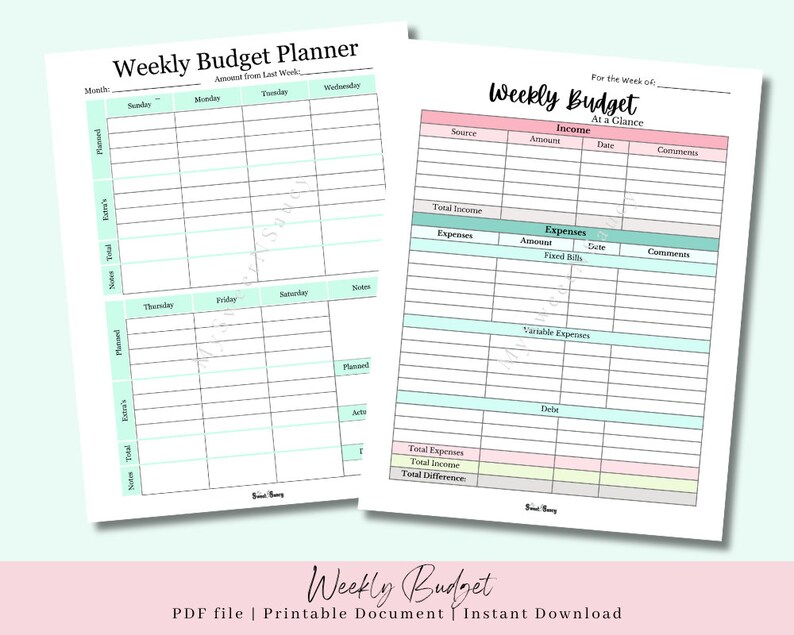 Weekly Budget Weekly Budget Template Weekly Budget Planner Digital ...