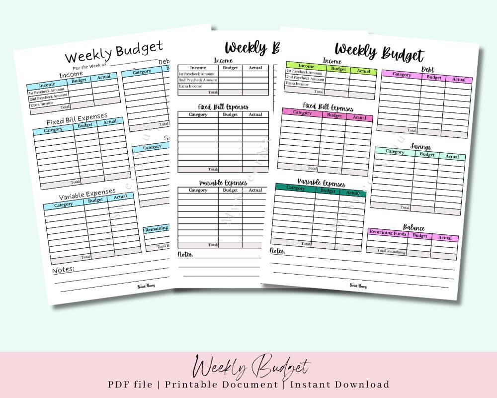 Weekly Budget Weekly Budget Template Weekly Budget Planner Digital ...