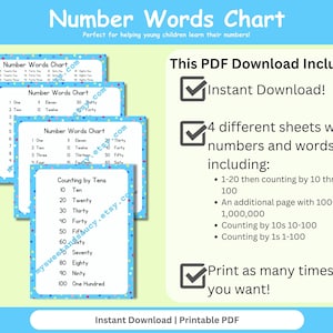 Number Words Chart, Number Posters, Numbers in Words, Printable Number ...