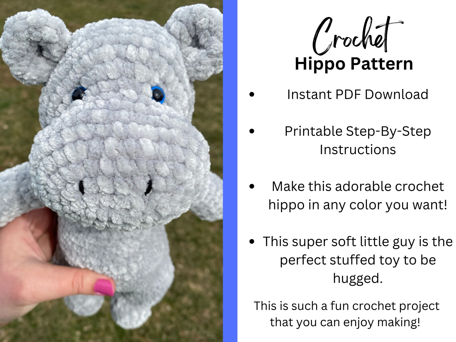 Crochet Hippo Pattern, Crochet Pattern, Amigurumi Pattern, Hippo ...