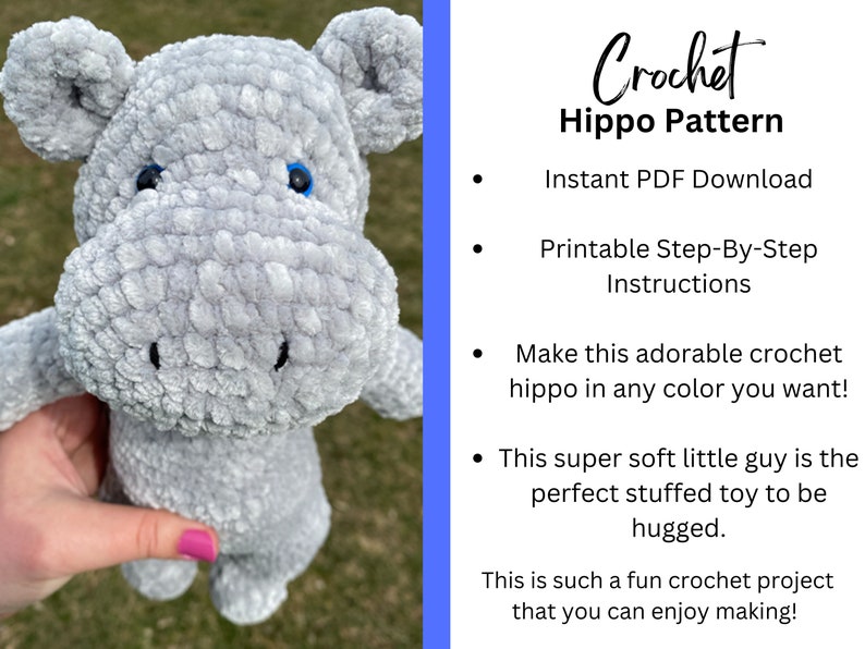 Crochet Hippo Pattern, Crochet Pattern, Amigurumi Pattern, Hippo ...