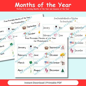 Months of the Year Chart Printable, 12 Months Poster, Classroom Charts ...