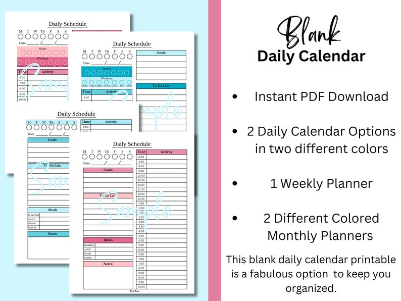 Daily Calendar Printable | Blank Daily Calendar | Daily Schedule for ...