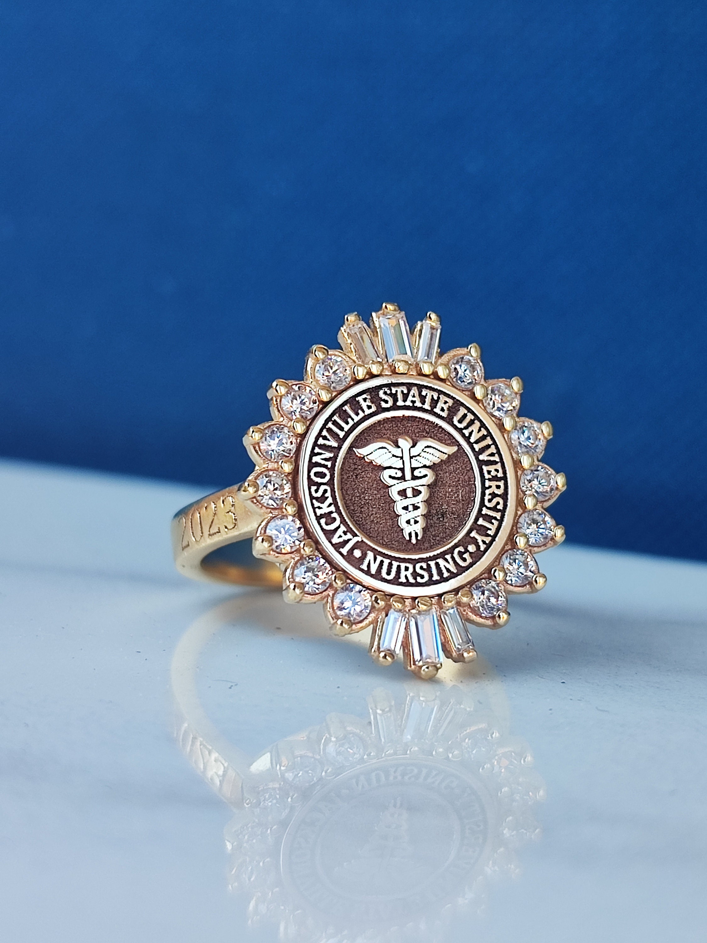 Custom Nursing Class Ring for Women – Gold Graduation Ring With CZ and ...