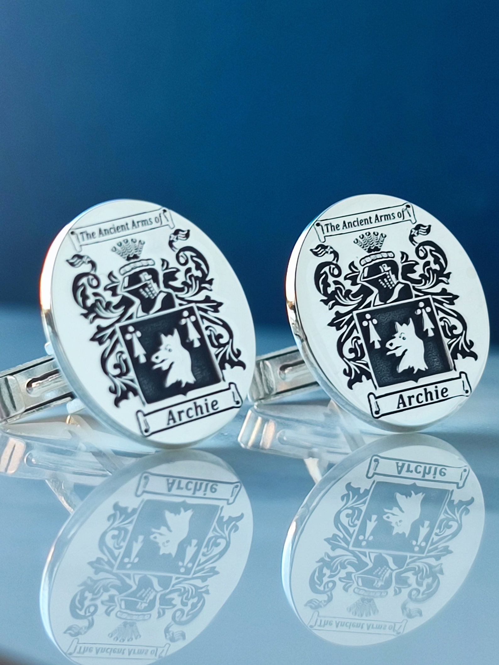 Engraved Family Crest Cufflinks - Custom Coat of Arms Jewelry in 925 ...