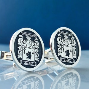 Engraved Family Crest Cufflinks - Custom Coat of Arms Jewelry in 925 ...
